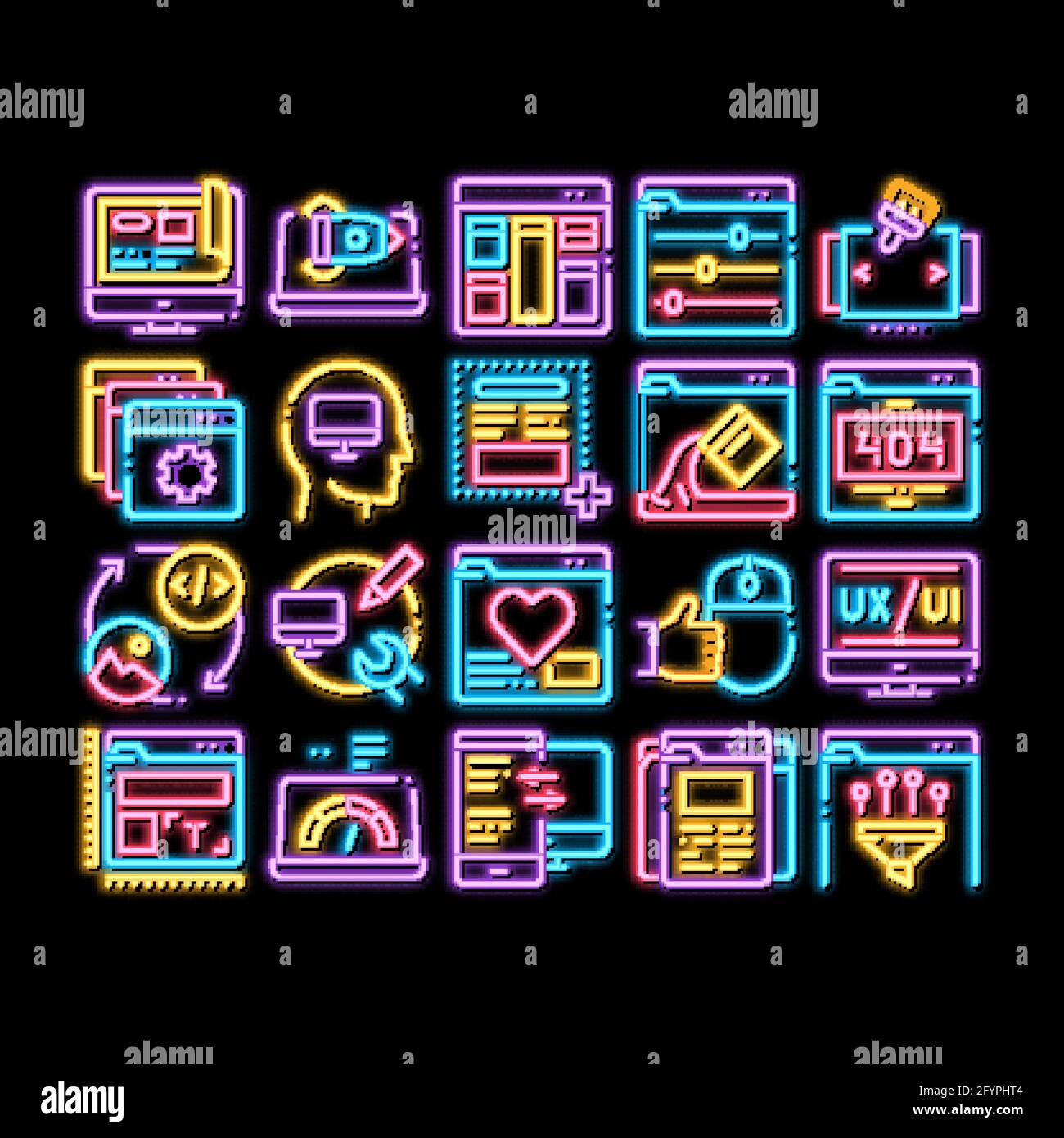 Web Design Development neon glow icon illustration Stock Vector Image ...