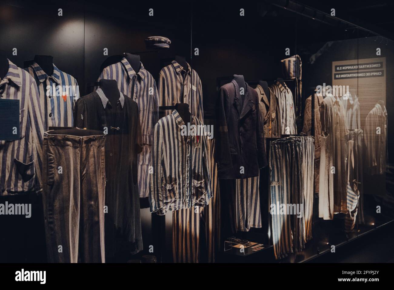Brussels, Belgium - August 17, 2019: Striped pyjamas exhibit at the War ...