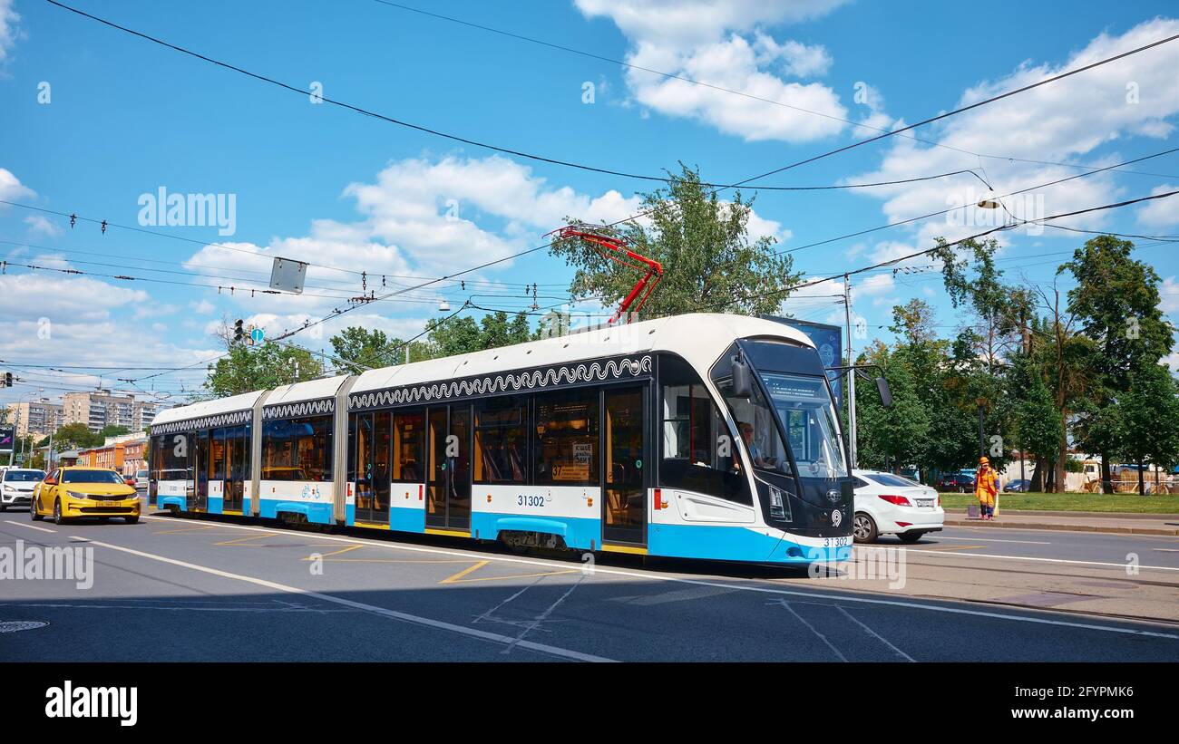 View of the new Russian tram running along Kalanchevskaya Street in ...