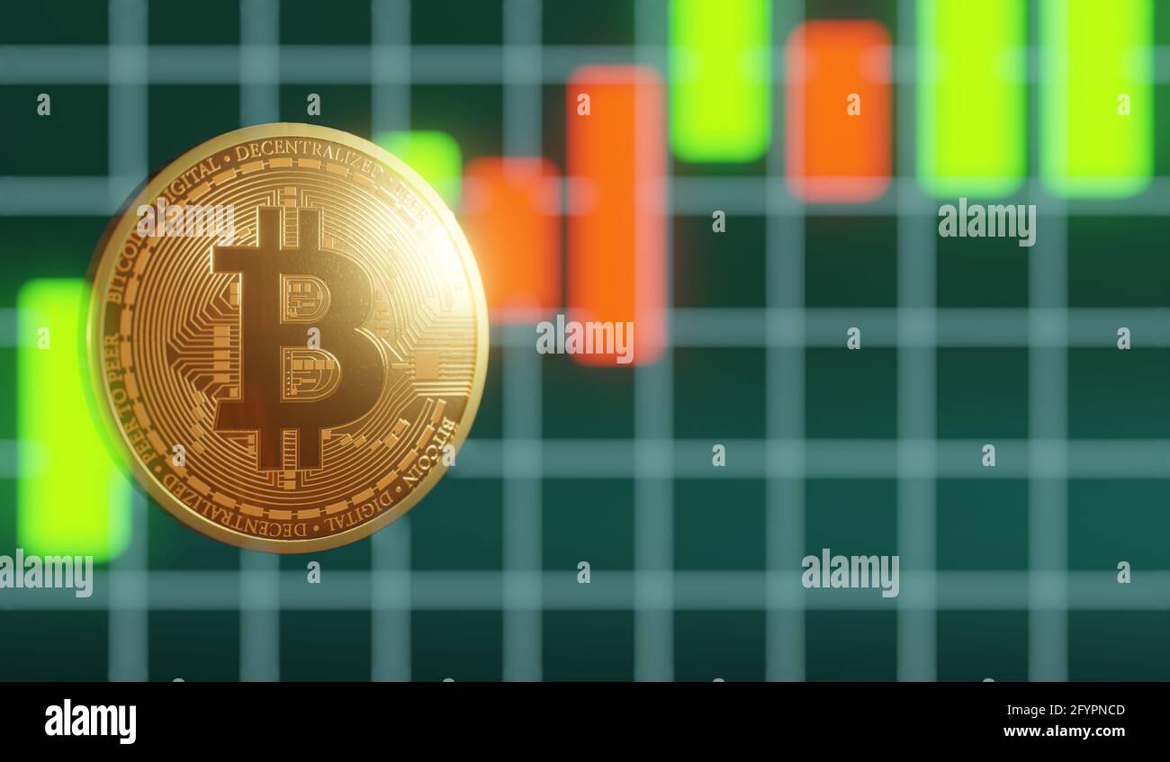 3D rendering of a bitcoin green background of colorful charts Stock ...