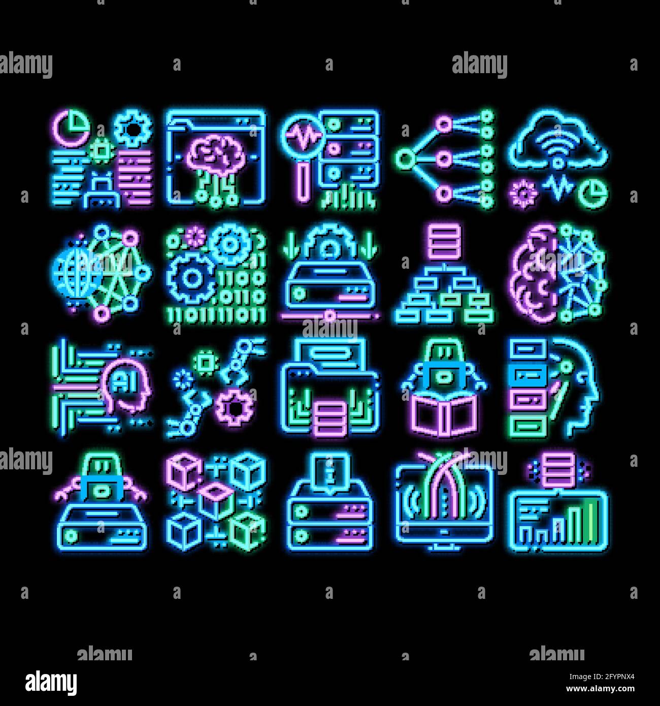 Machine Learning Ai neon glow icon illustration Stock Vector Image ...