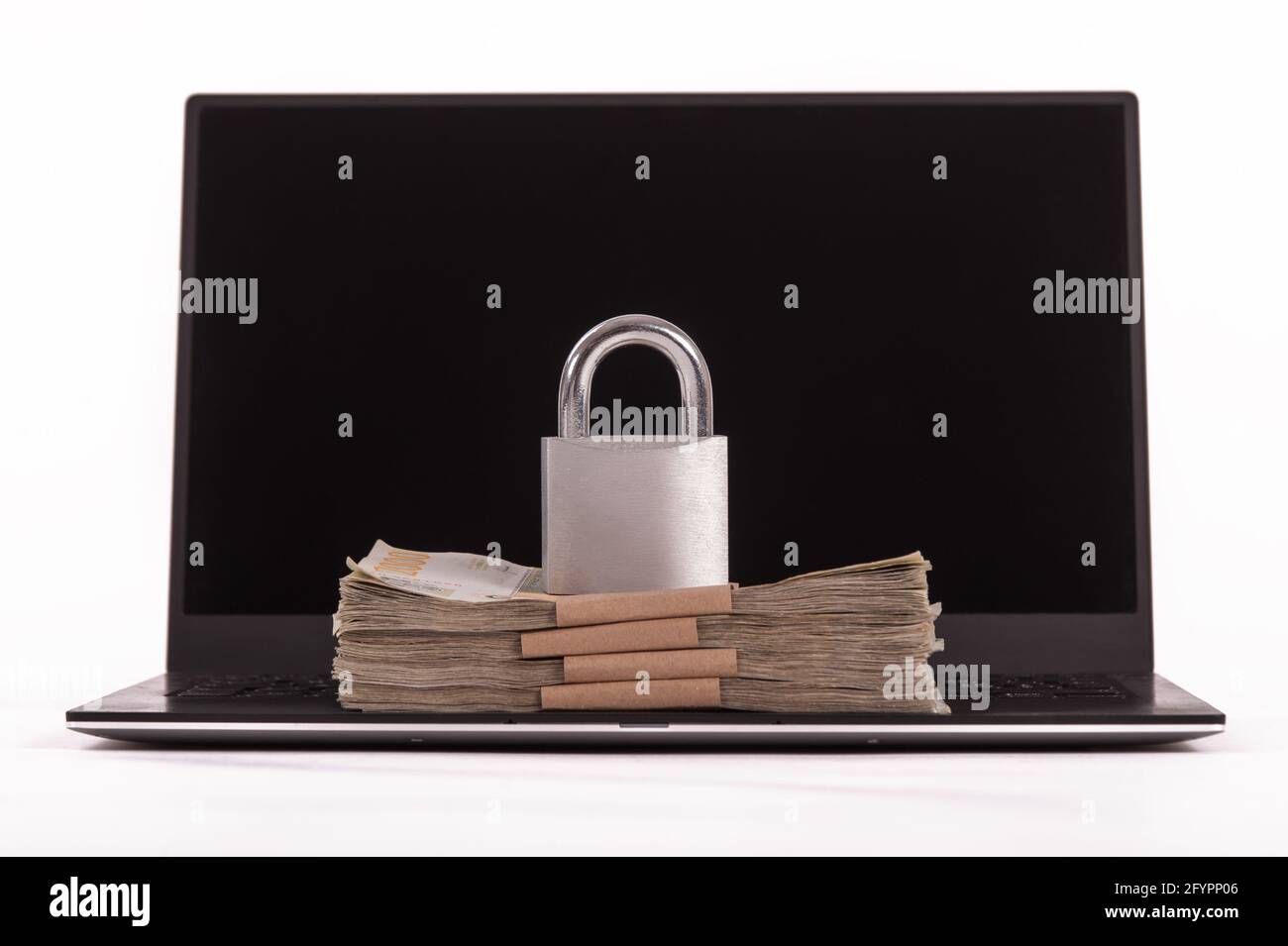 Cyber Crime Internet Cyber Security Concept With A Padlock On Laptop Computer Ransomware