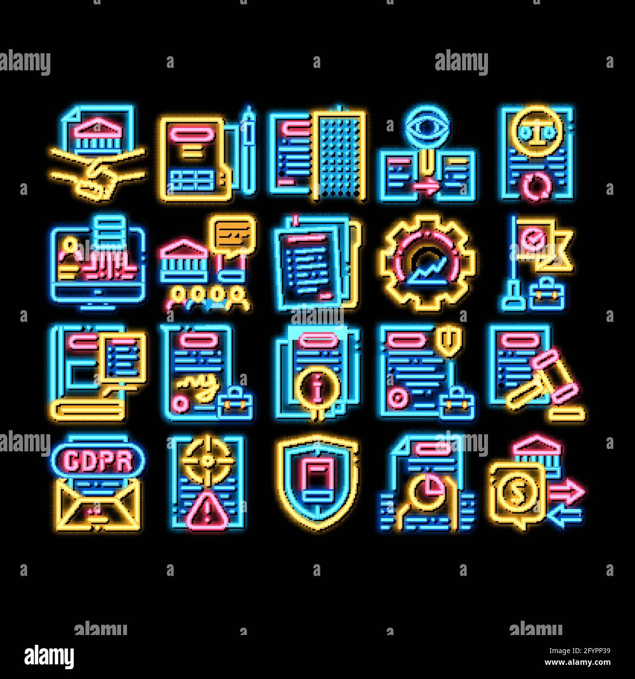 Policies Data Process neon glow icon illustration Stock Vector Image ...