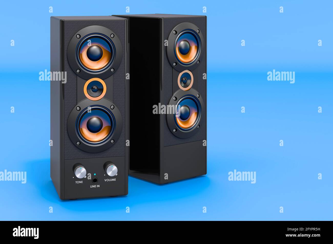 Bookshelf Speakers on blue background, 3D rendering Stock Photo - Alamy