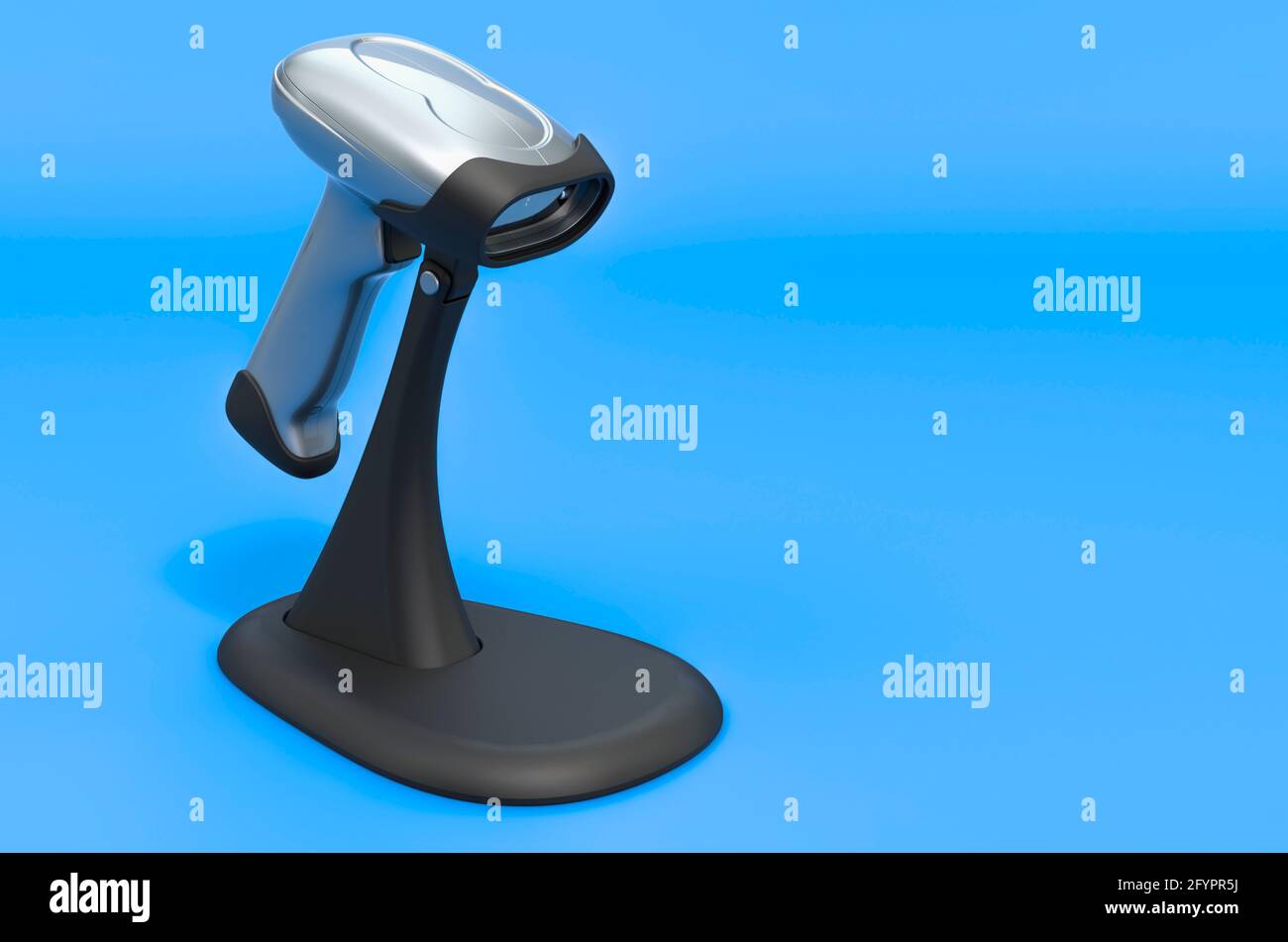 Barcode reader with stand on blue background, 3D rendering Stock Photo ...