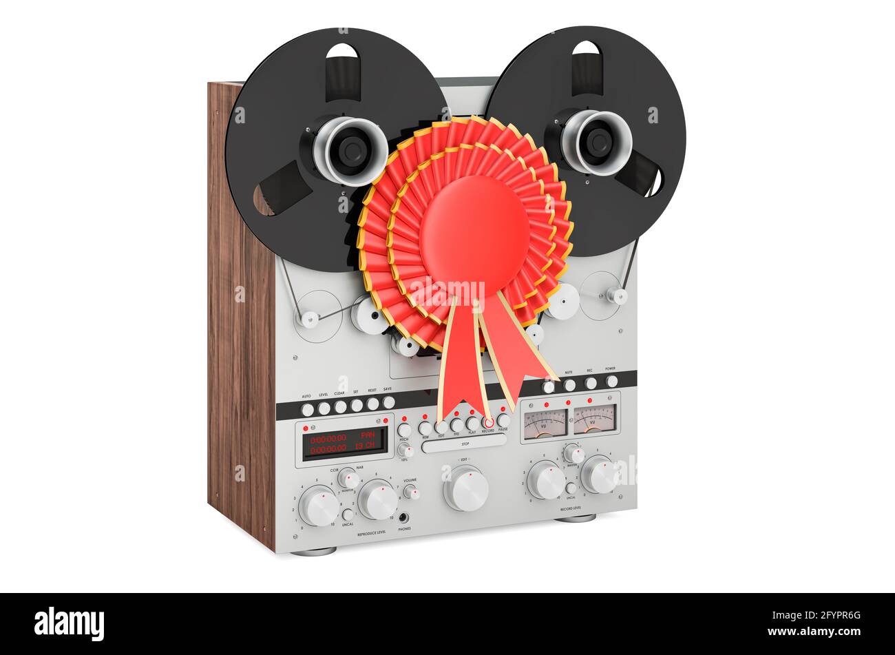 Reel-to-reel tape recorder with best choice badge, 3D rendering ...