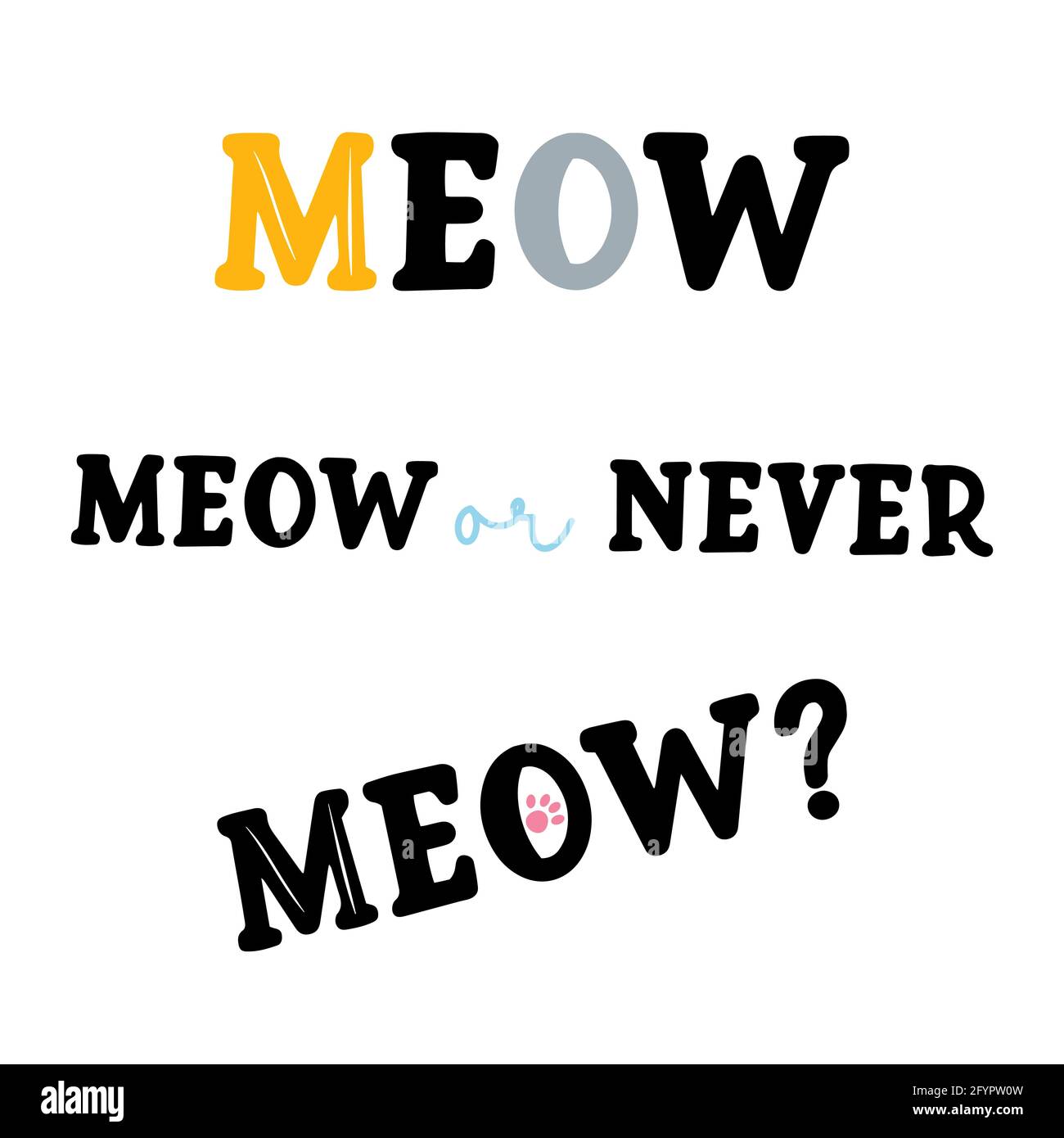 Black meow text cat on white background. Vector illustration Stock ...