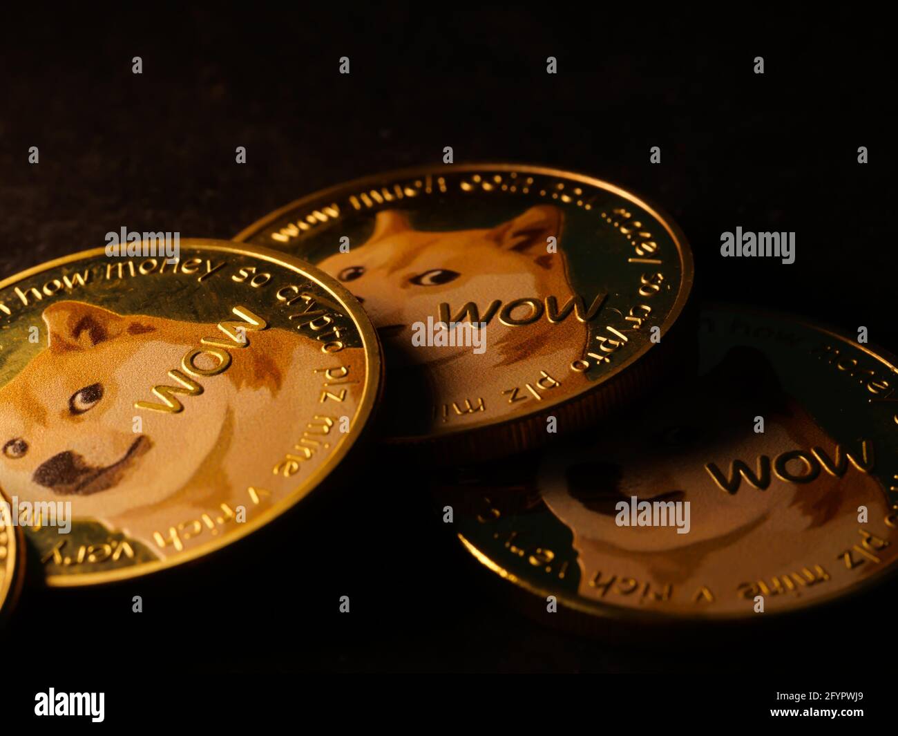 Selective focus shot of a coin with a Shiba Inu dog meme named "Doge ...