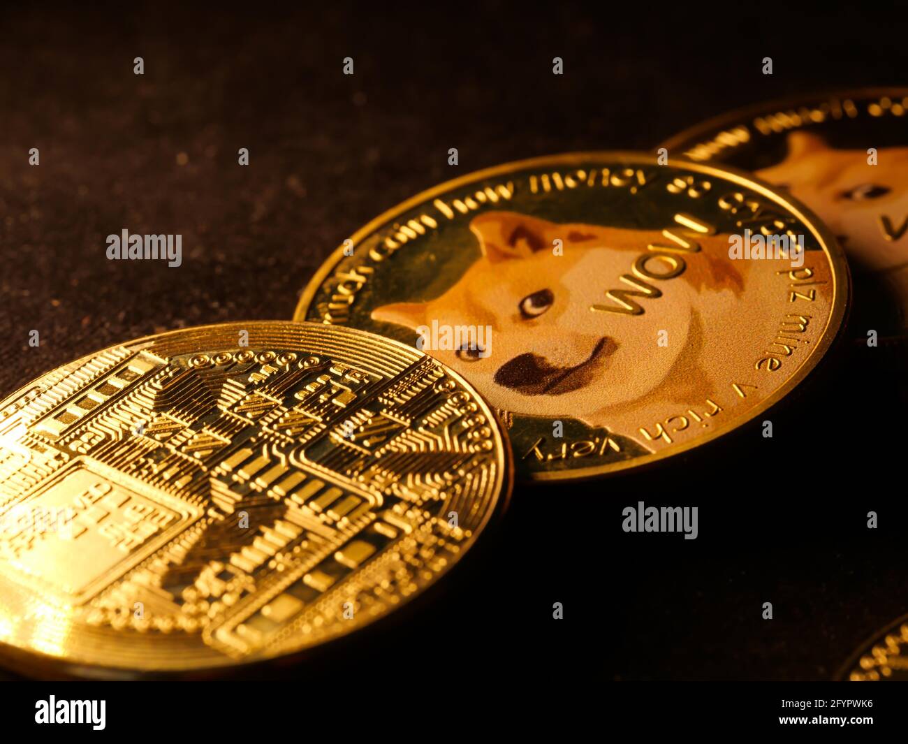 Selective focus shot of a coin with a Shiba Inu dog meme named "Doge ...