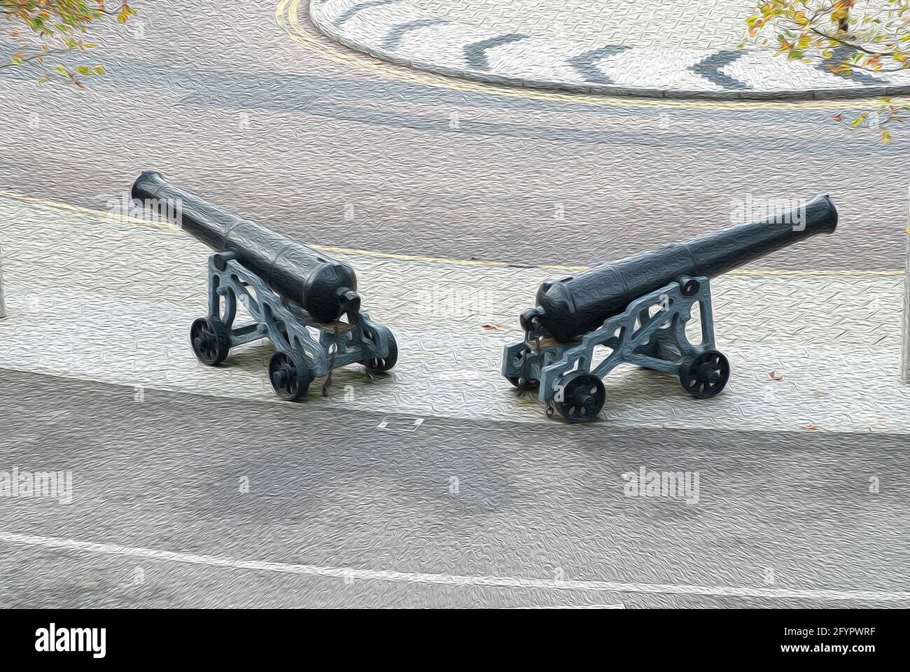 The two cannons at th entrance of the Emirates Stadium Stock Photo - Alamy