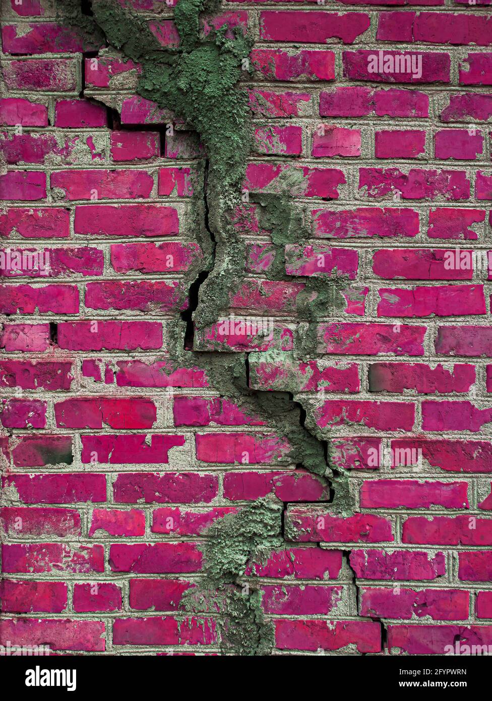 Texture of a brick wall with cracks in red. The destroyed ancient wall ...