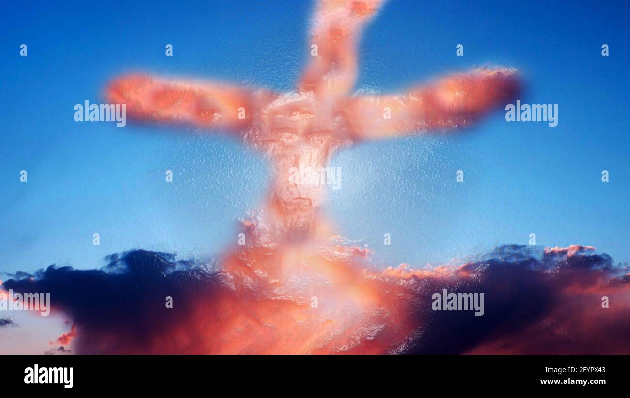 Illustration of a cross in the sky from clouds. Cross made of oil ...