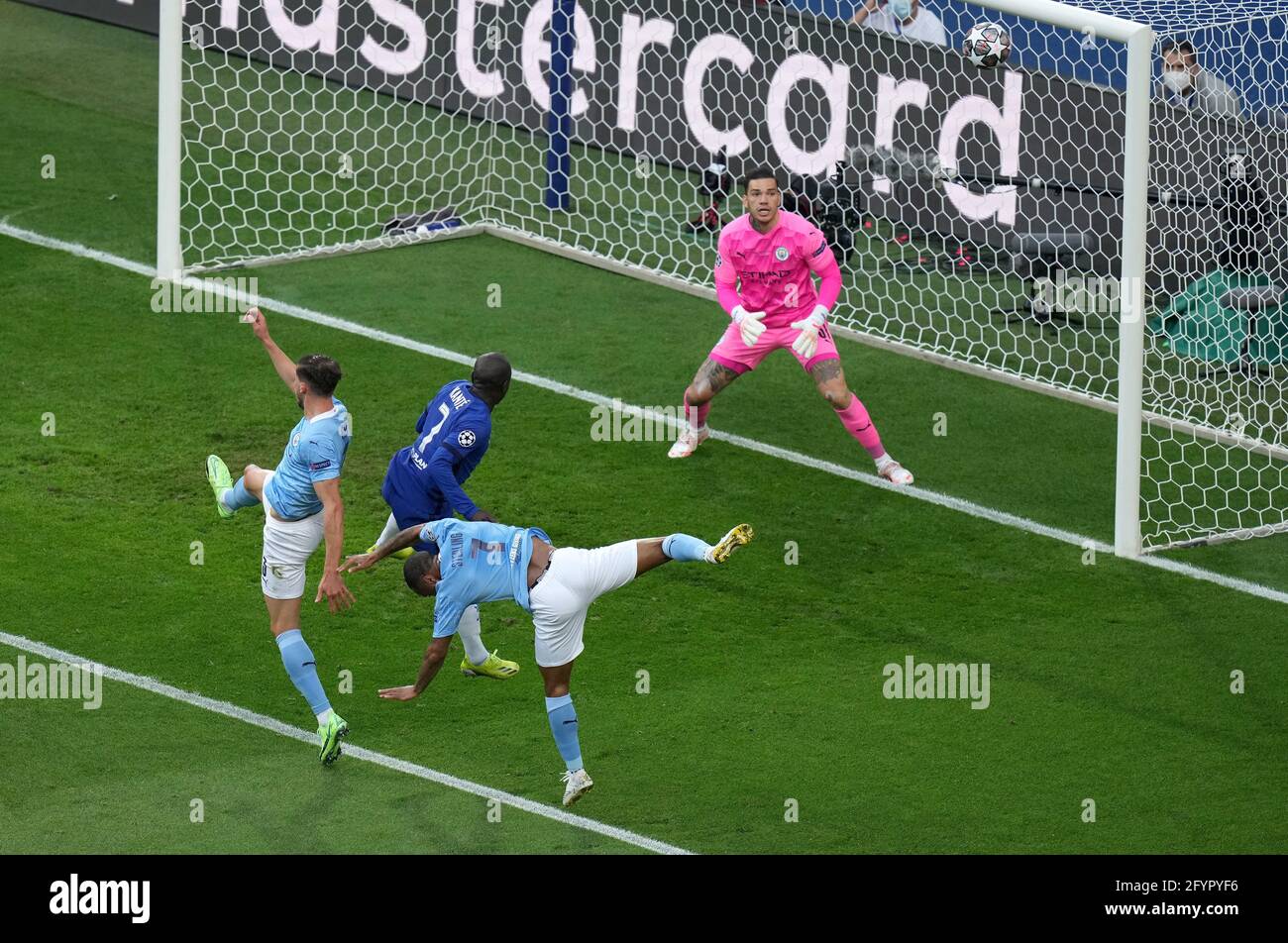 Chelsea's N'Golo Kante heads over the bar during the UEFA Champions ...
