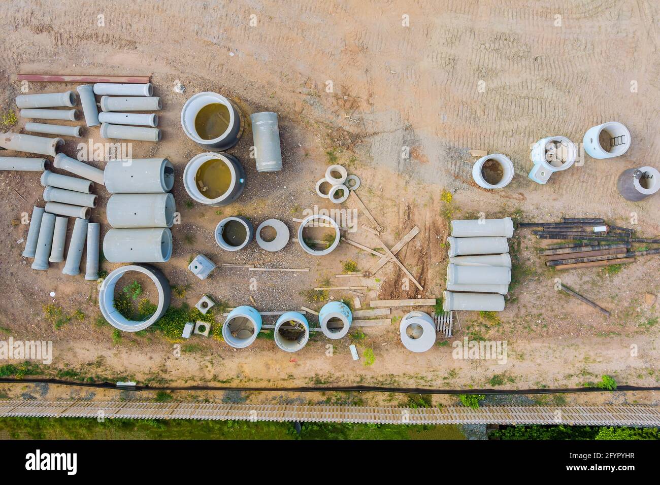 Stacked pipe at concrete drainage pipes for building construction Stock ...