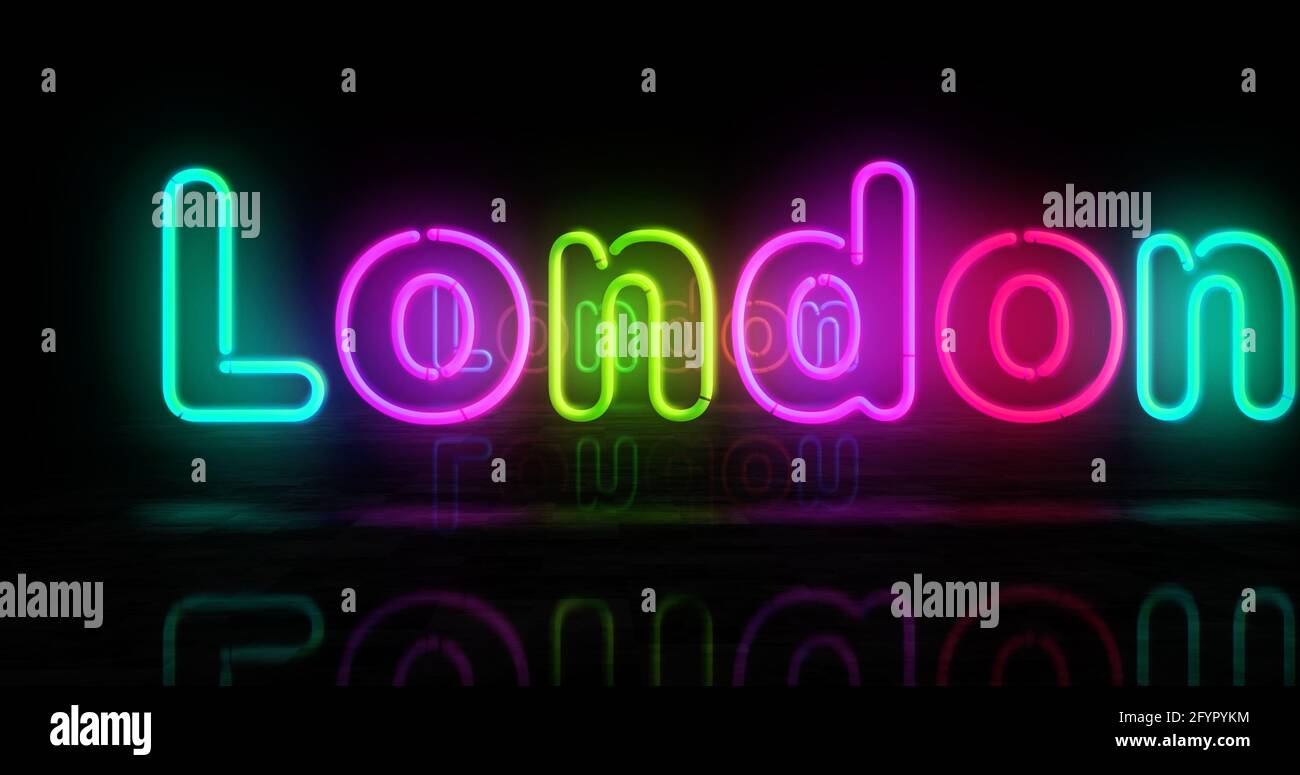 London symbol neon symbol. Light color bulbs with romantic city sign ...