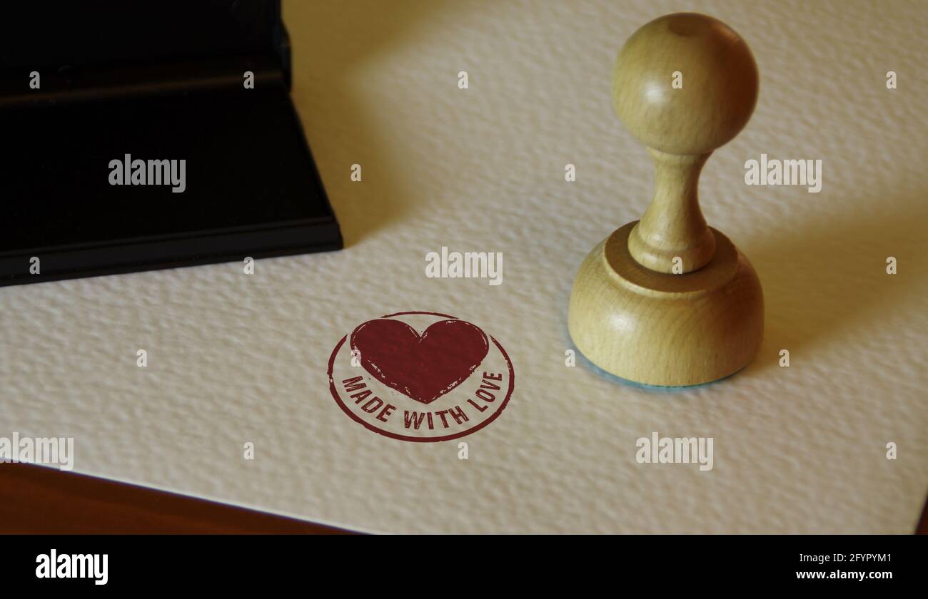 Made with love stamp and stamping hand. Handmade quality certificate ...