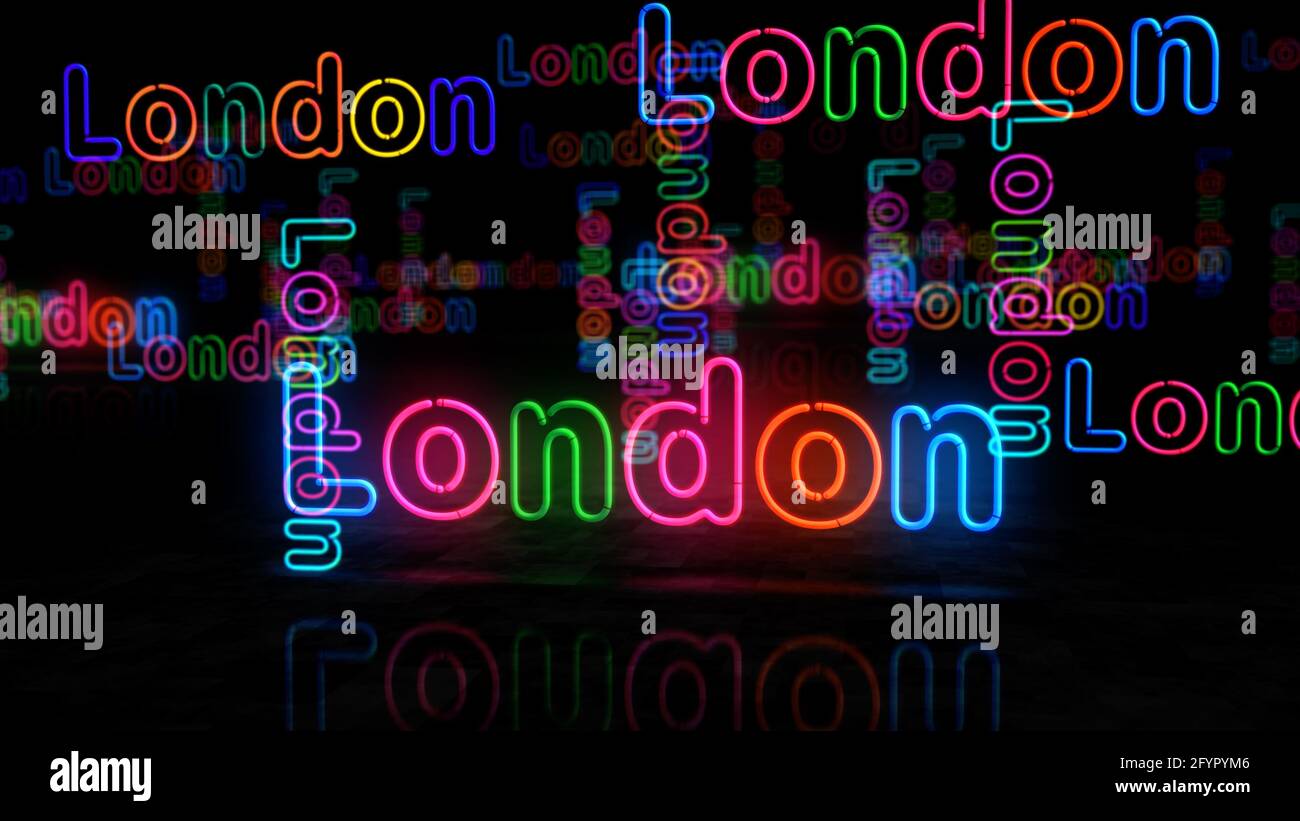 London symbol neon symbol. Light color bulbs with romantic city sign ...