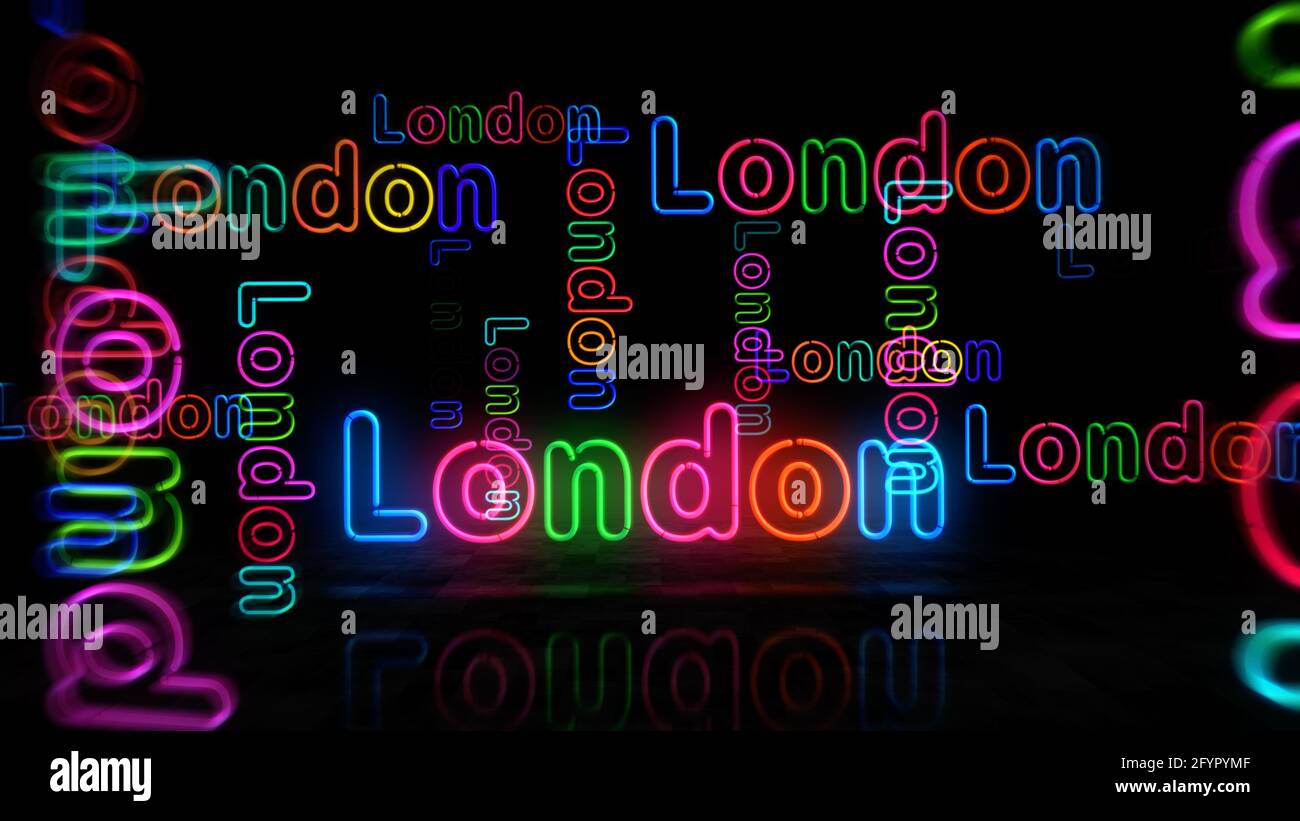 London symbol neon symbol. Light color bulbs with romantic city sign ...