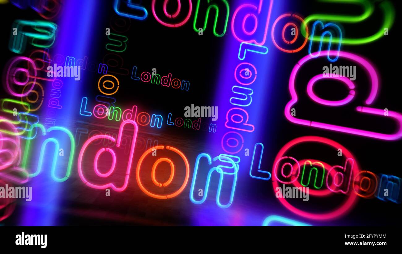 London symbol neon symbol. Light color bulbs with romantic city sign ...