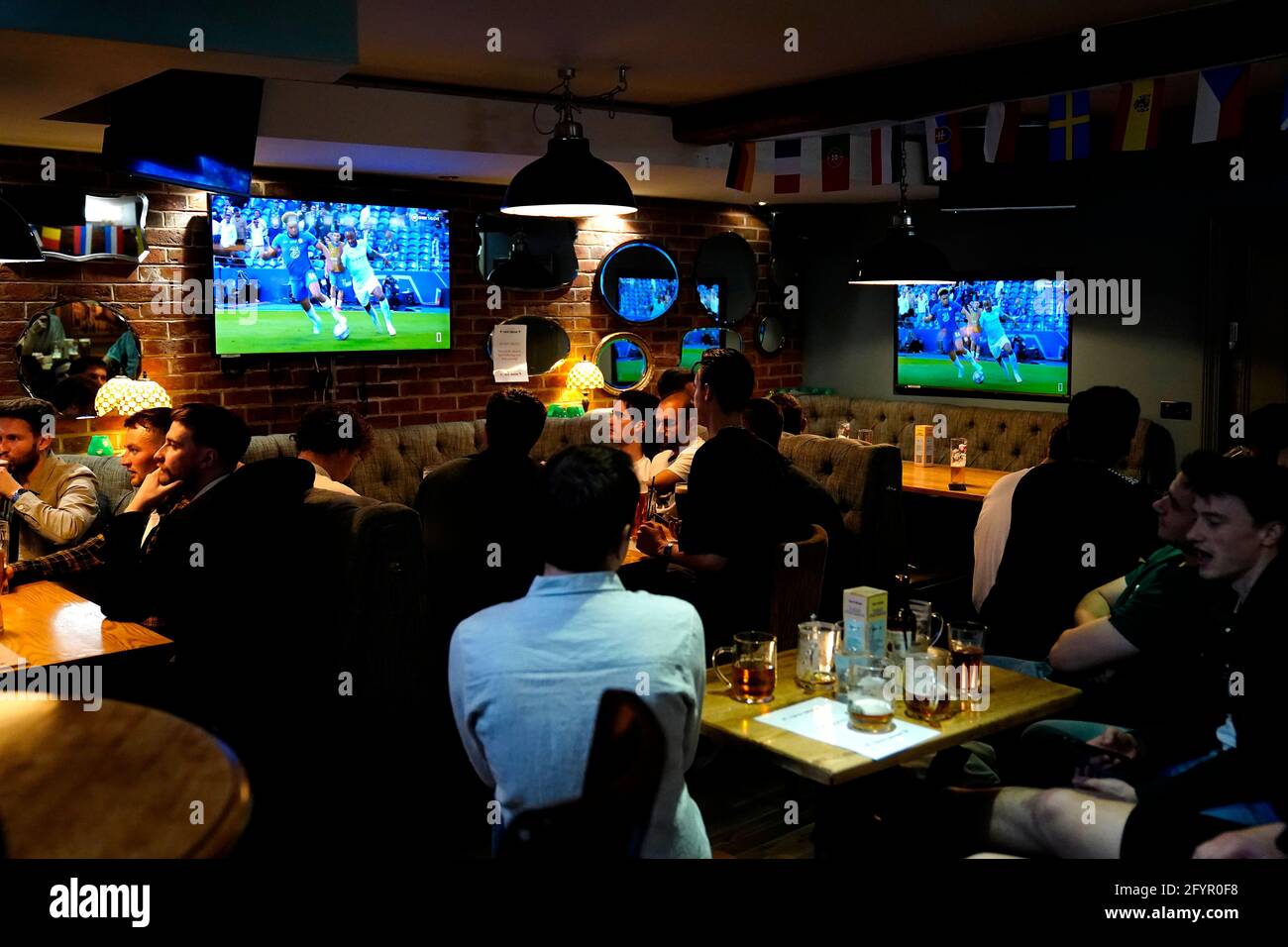 Manchester City fans in the Tib Street Tavern during the UEFA Champions ...