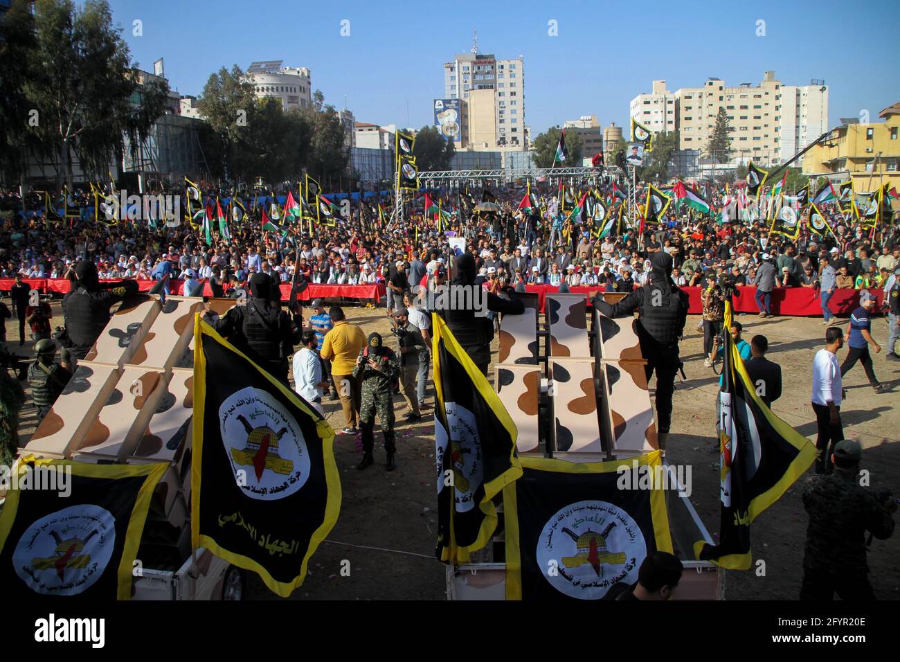 May 29, 2021: Gaza, Palestine. 29 May 2021. Masked fighters of the Al ...