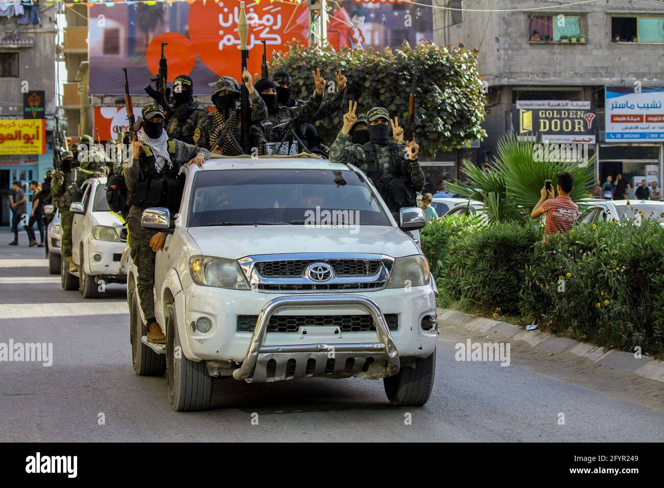 May 29, 2021: Gaza, Palestine. 29 May 2021. Masked fighters of the Al ...