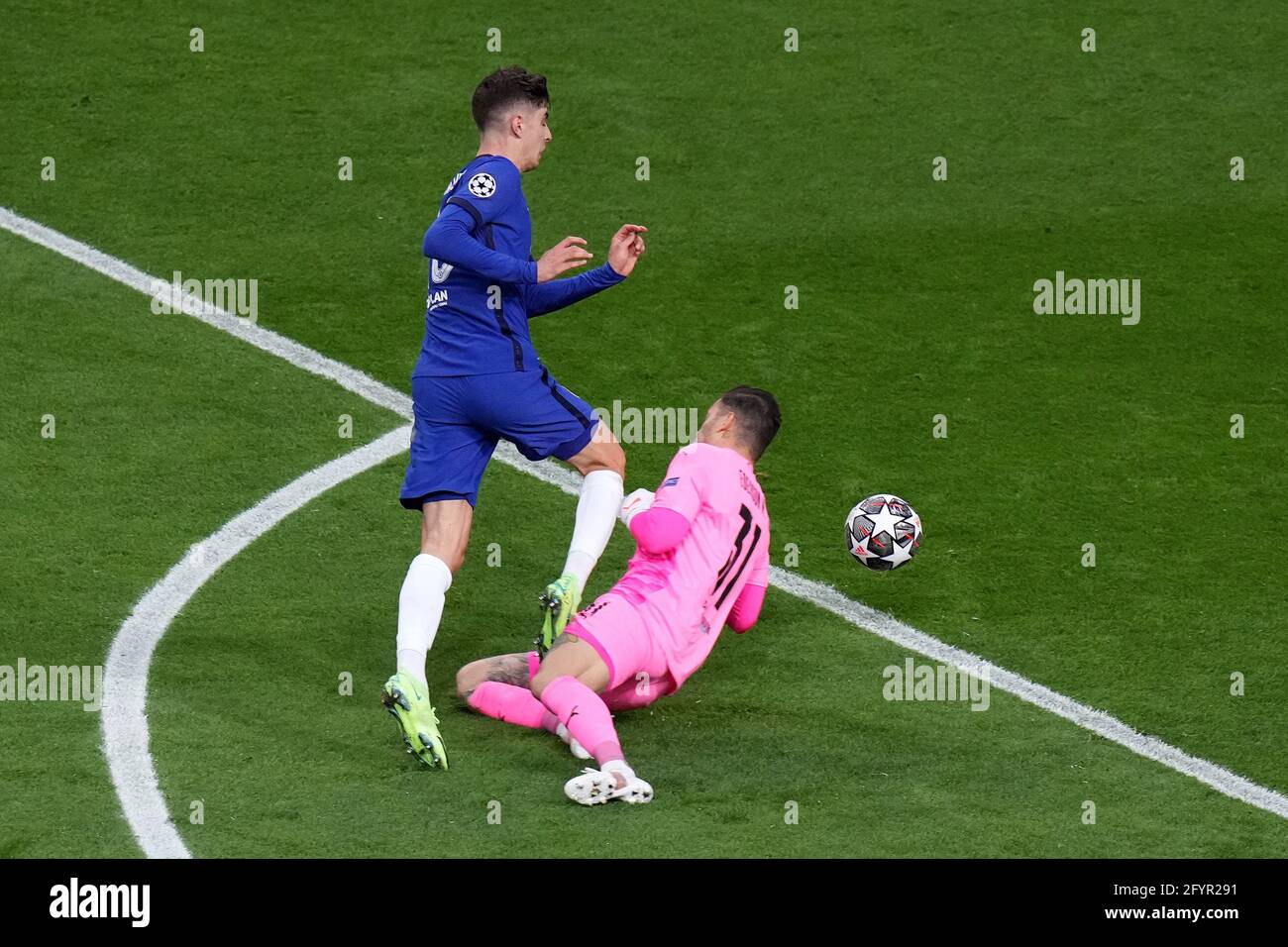 Chelsea's Kai Havertz rounds Manchester City goalkeeper Ederson before ...