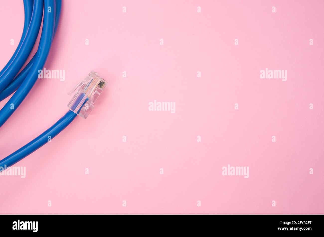 A top view of a blue LAN cable isolated on a pink background Stock ...