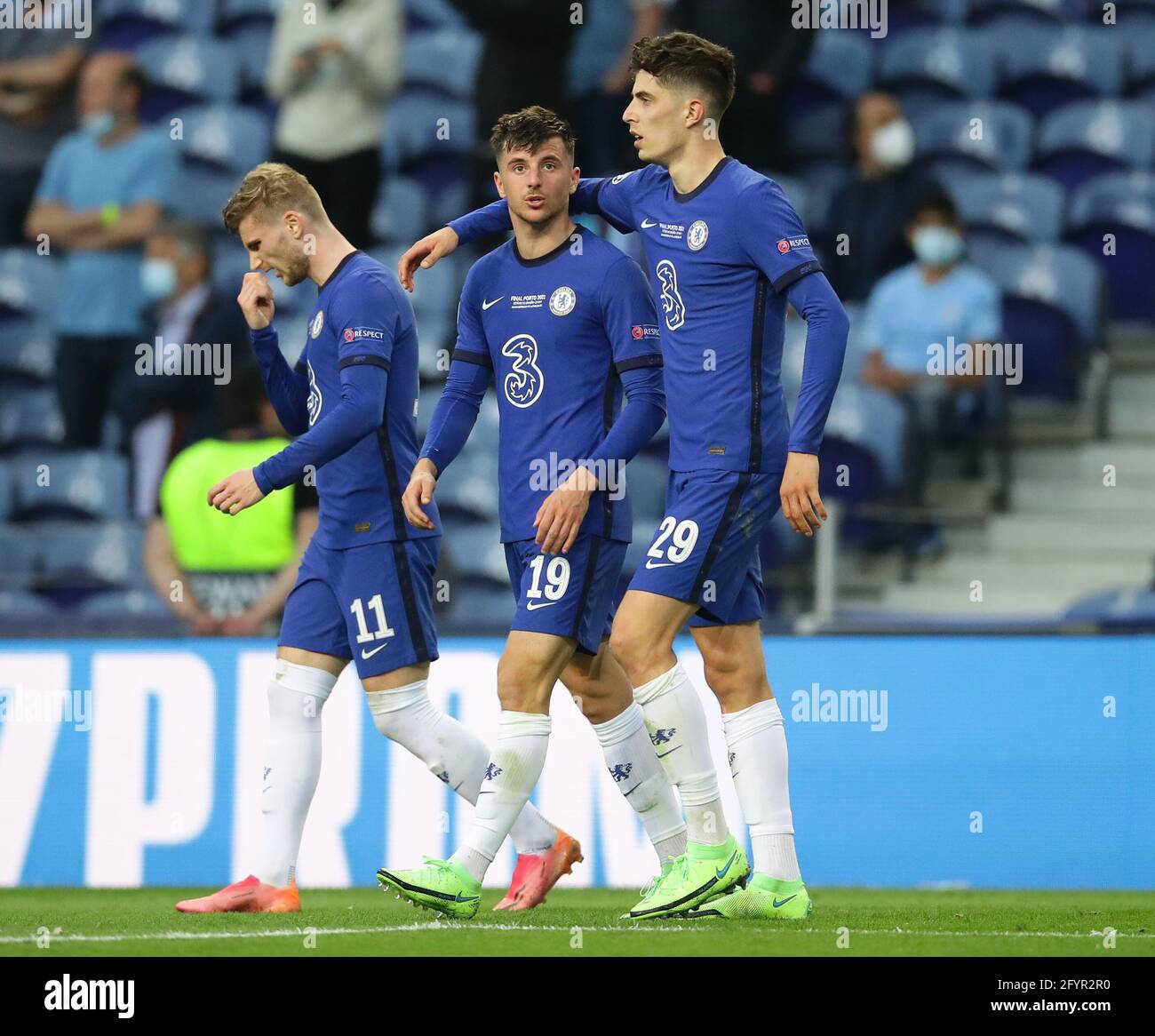 Porto, Portugal, 29th May 2021. Mason Mount celebrates with scorer Kai ...