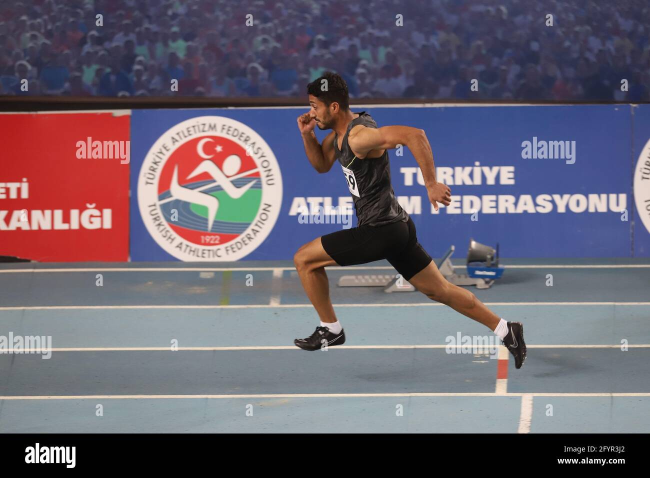 ISTANBUL, TURKEY - FEBRUARY 27, 2021: Undefined athlete running during ...