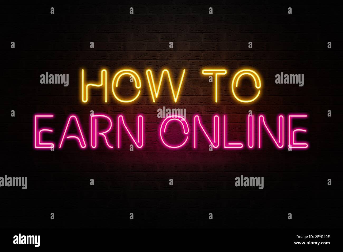 Online Earning Background Wallpaper with Neon Lights on the wall ...