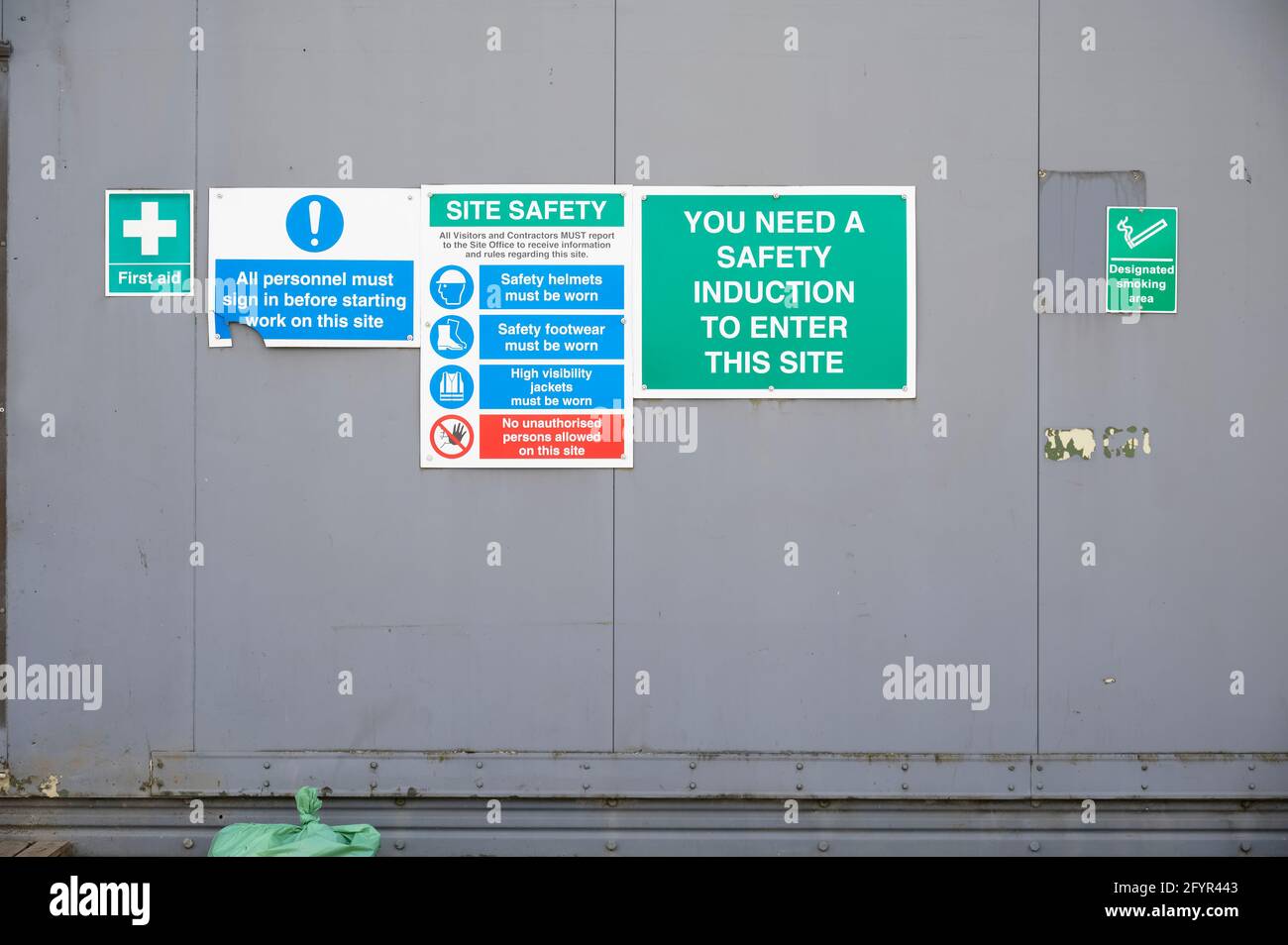 Construction site health and safety message rules sign board signage on ...