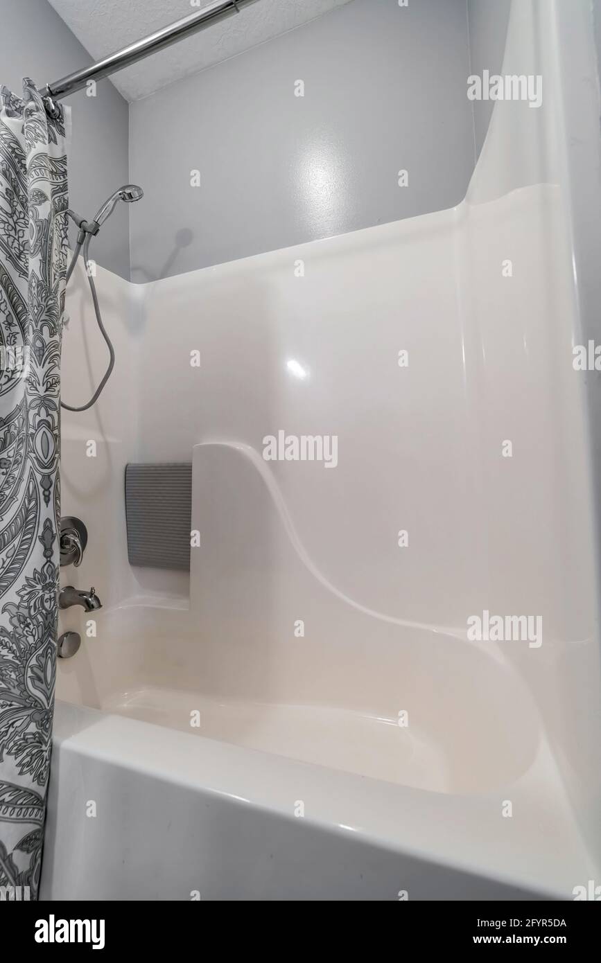 Minimalistic bathroom interior design with a shower cabon in white ...