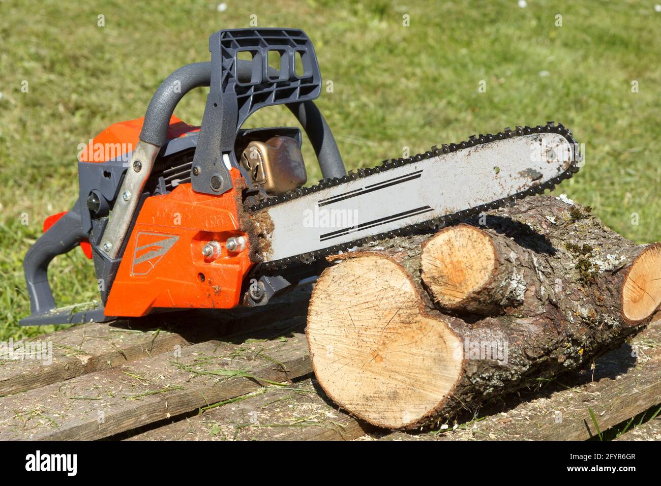 chainsaw and lumber Stock Photo - Alamy