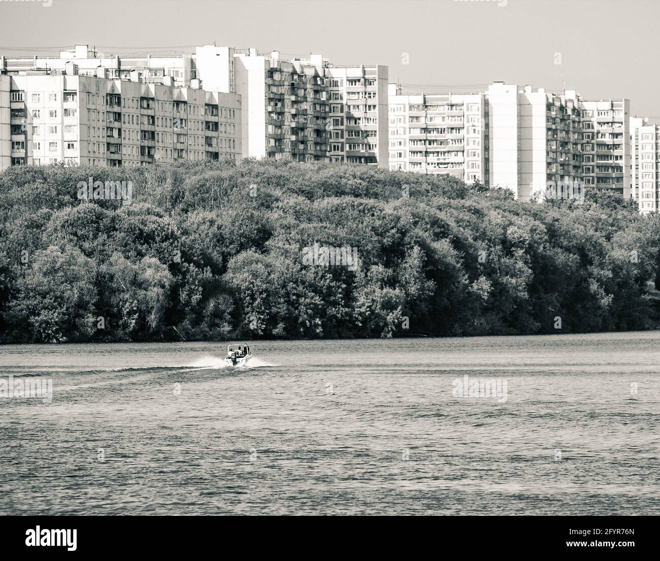 monochrome landscape with urban riverside Stock Photo - Alamy