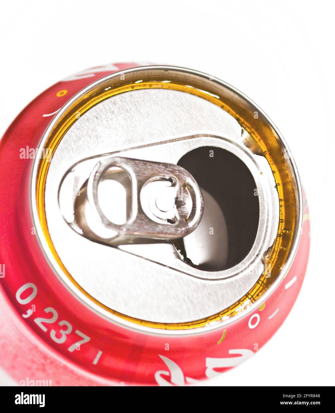 Coca-Cola open can stand isolated on white Stock Photo - Alamy