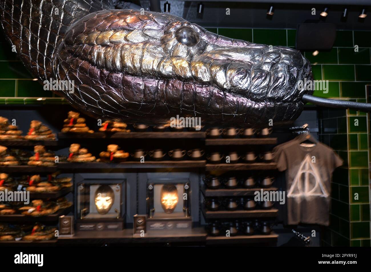 Movie related merchandise and decorations inside the Harry Potter ...