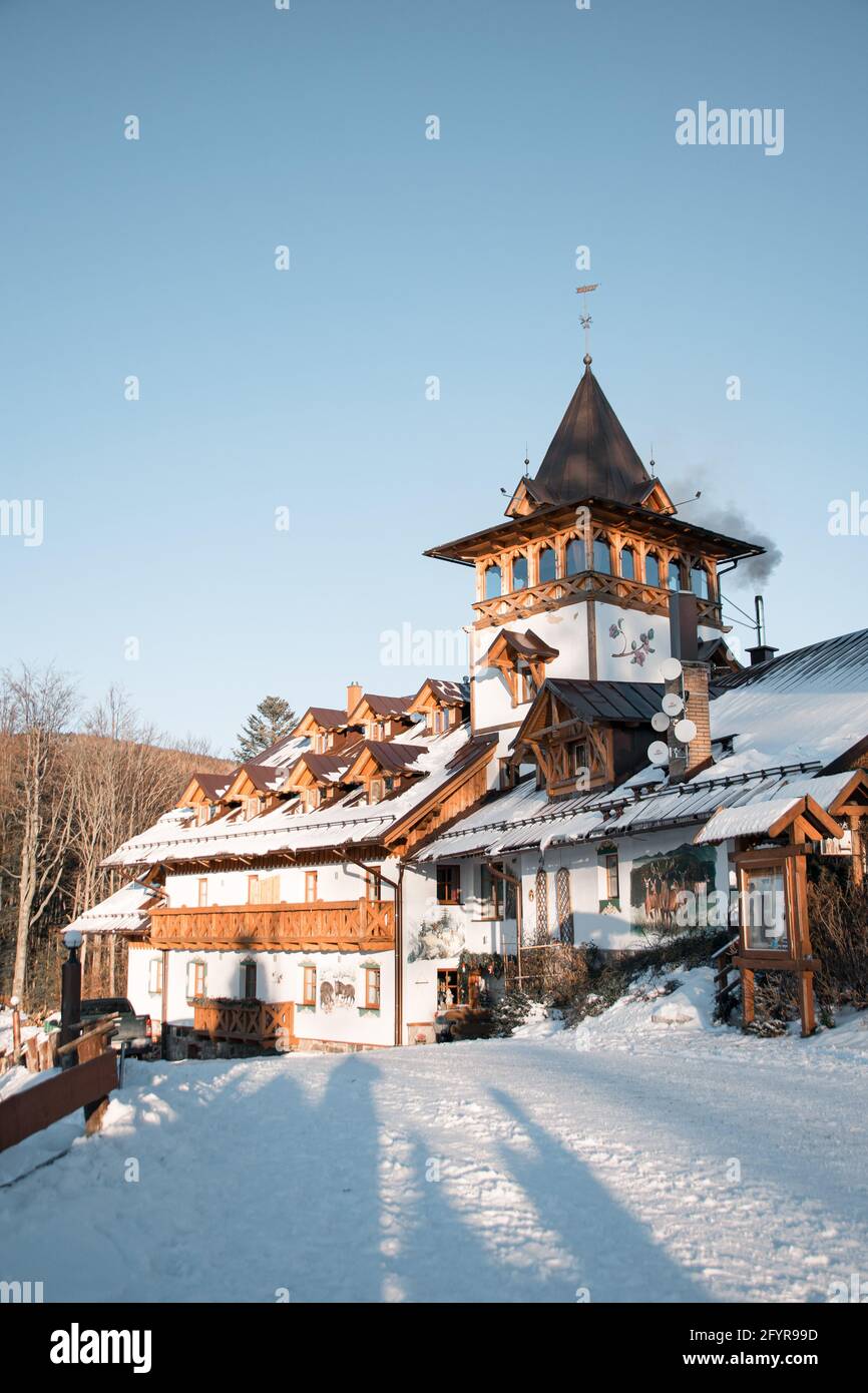 JESENIK, CZECH REPUBLIC - Apr 24, 2021: Photo of a wooden traditional ...
