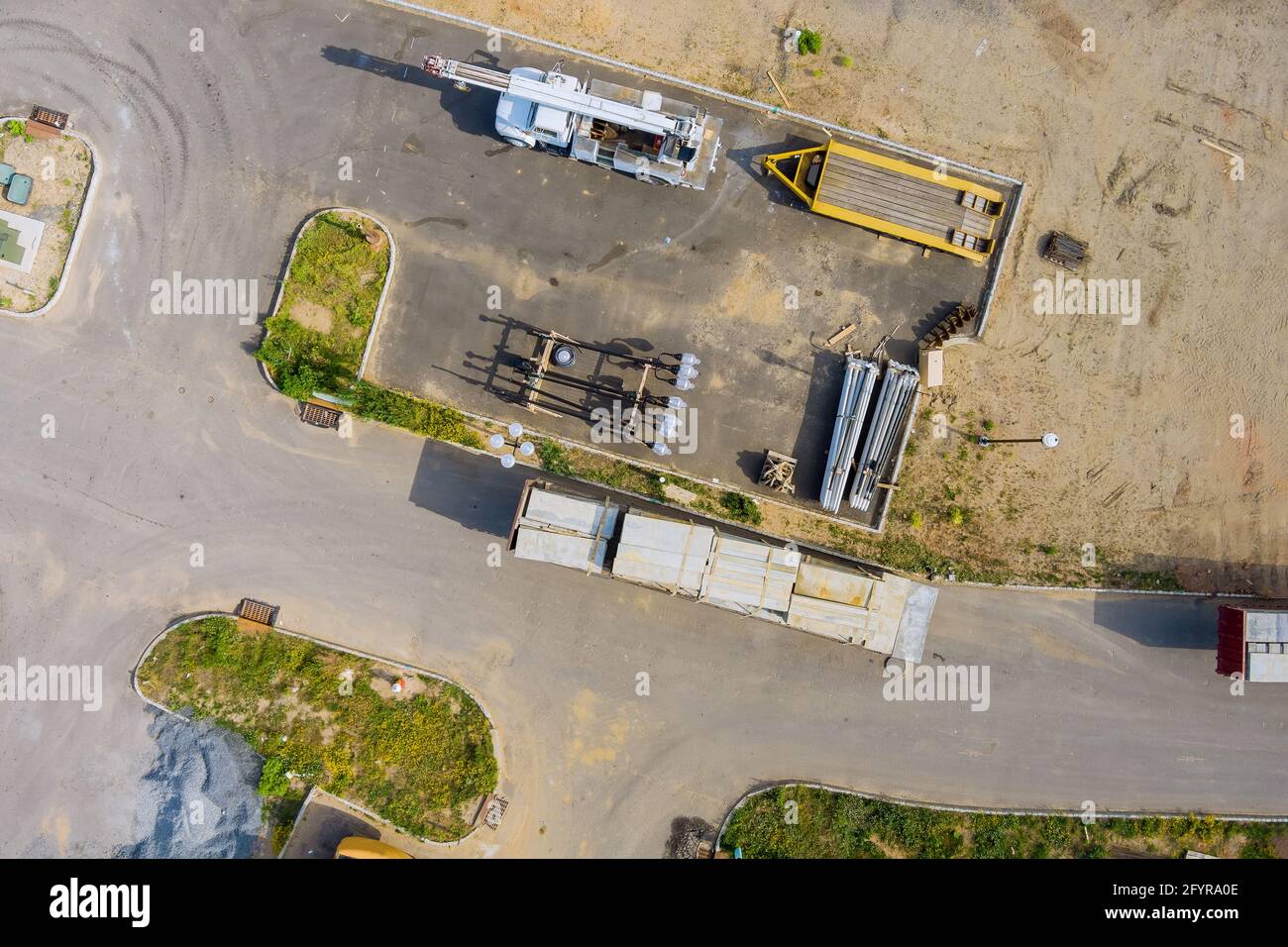 Aerial view preparation on construction site of building material Stock ...