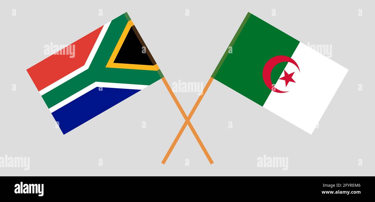 Crossed flags of Algeria and Republic of South Africa. Official colors ...