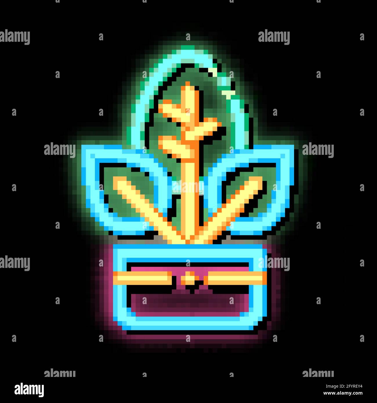Bush Plant Leaves In Pot neon glow icon illustration Stock Vector Image ...