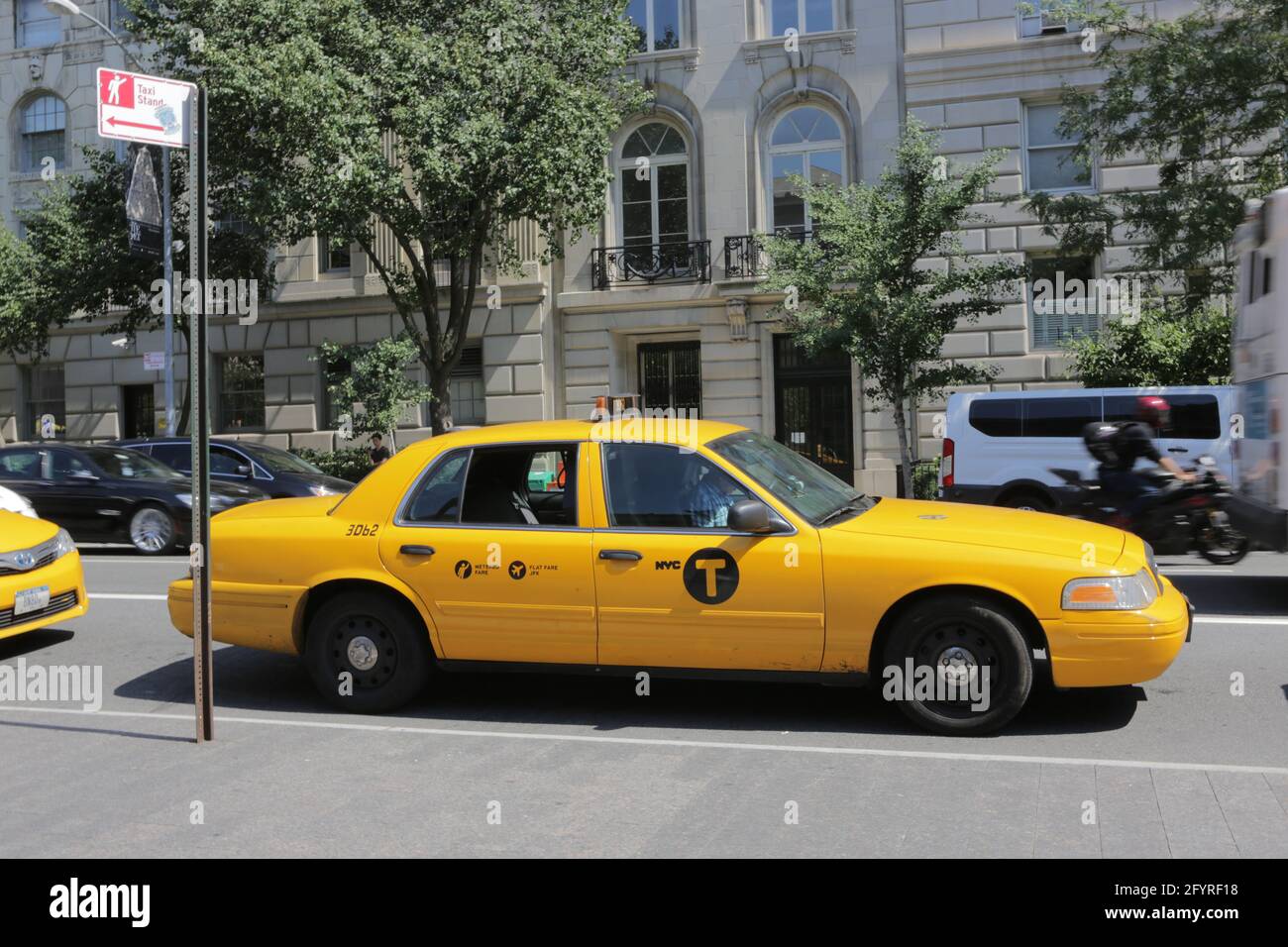 New York City, NY, USA 2.09.2020 - Yellow cab waiting on taxi stand in ...