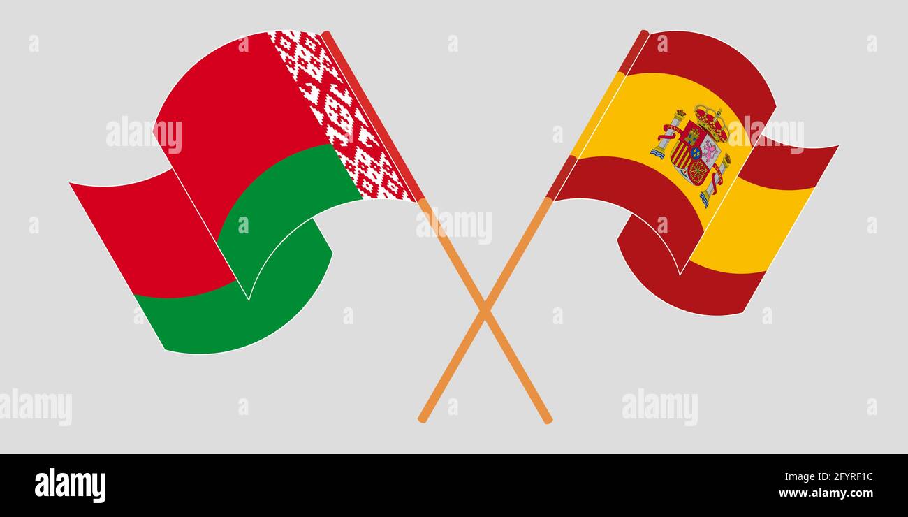 Crossed and waving flags of Belarus and Spain. Vector illustration ...