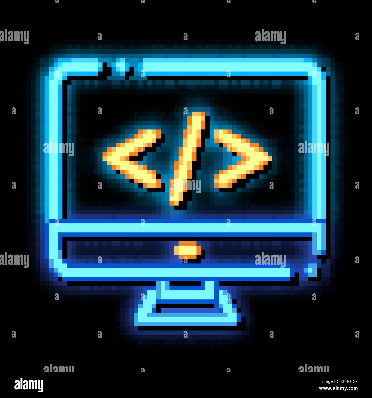 Coding Computer Monitor neon glow icon illustration Stock Vector Image ...