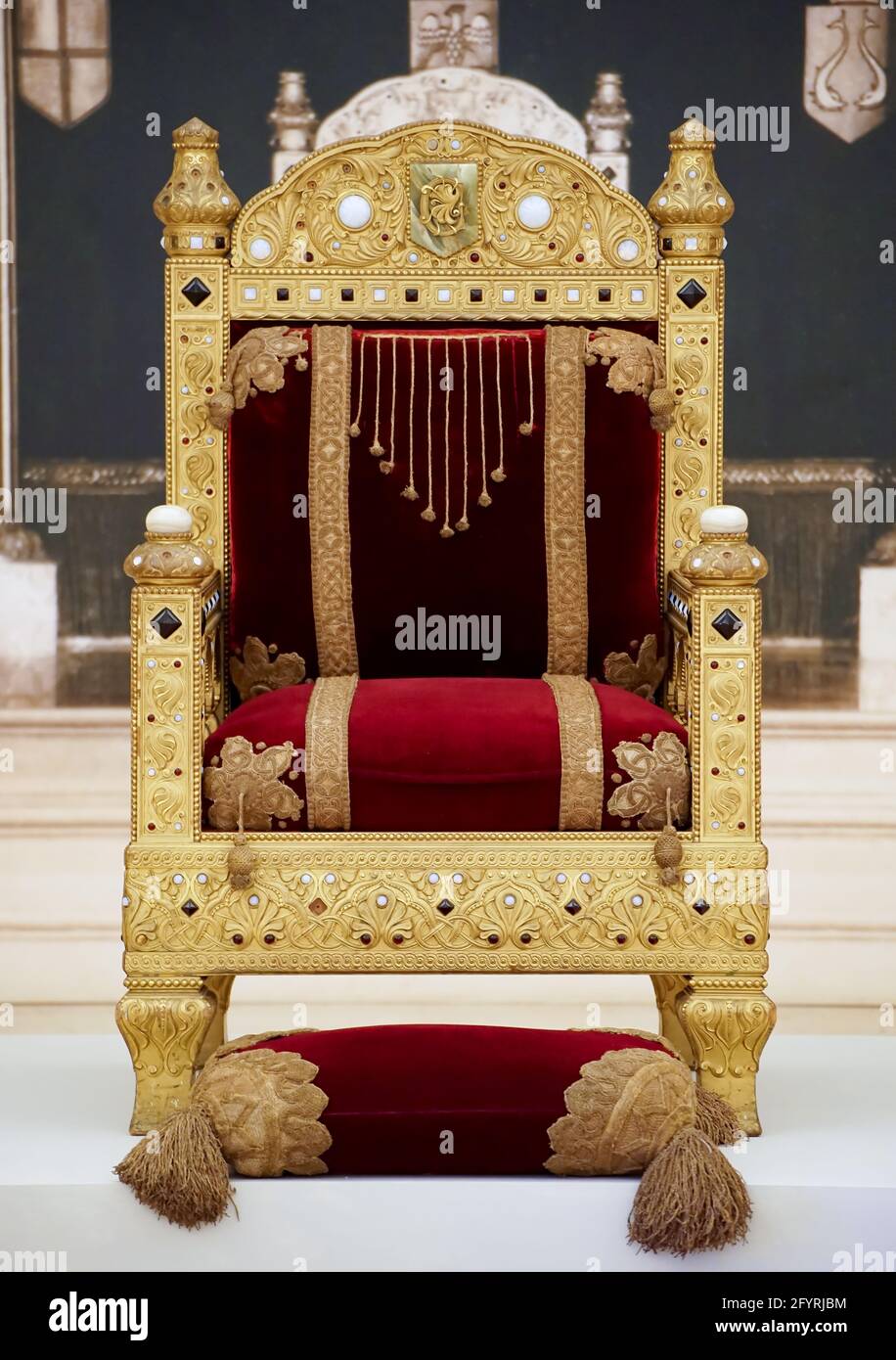 Bucharest, Romania - May 10, 2021: The throne of King Carol I of ...