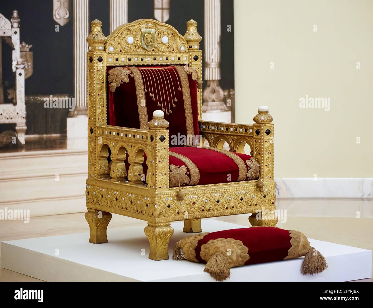 Bucharest, Romania - May 10, 2021: The throne of King Carol I of ...
