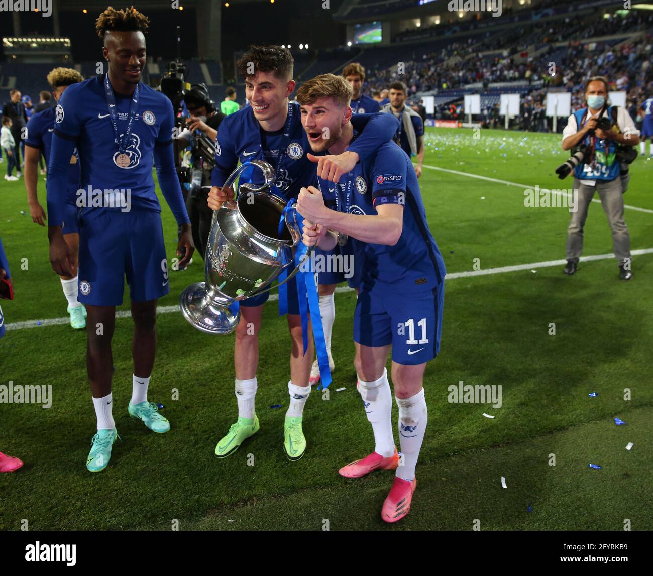 Porto, Portugal, 29th May 2021. Kai Havertz of Chelsea and Timo Werner ...