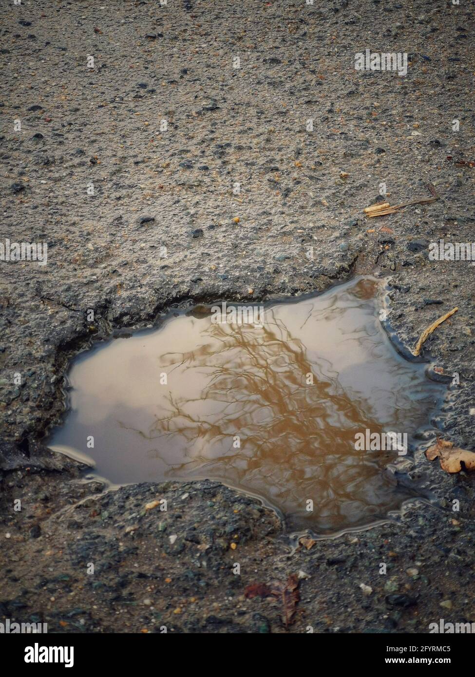 Puddle on asphalt after the rain Stock Photo - Alamy
