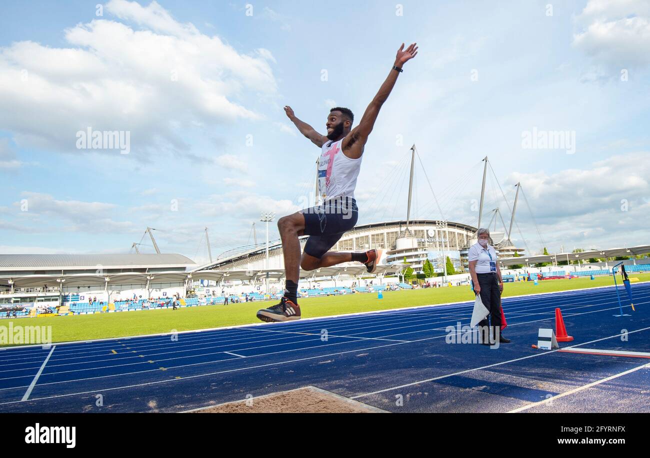 MANCHESTER - ENGLAND. 27 MAY: Efe Uwaifo competing in the long jump ...