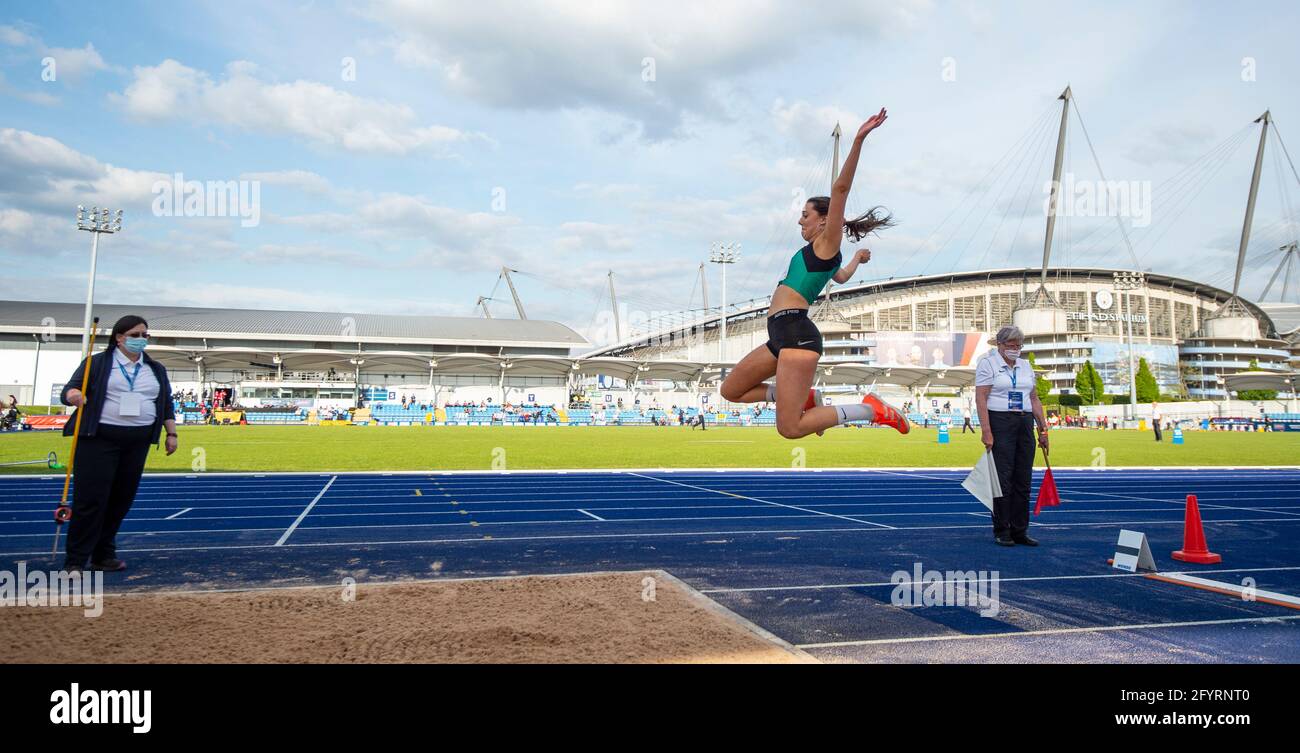 MANCHESTER - ENGLAND. 27 MAY: Amy Rolfe competing in the long jump ...